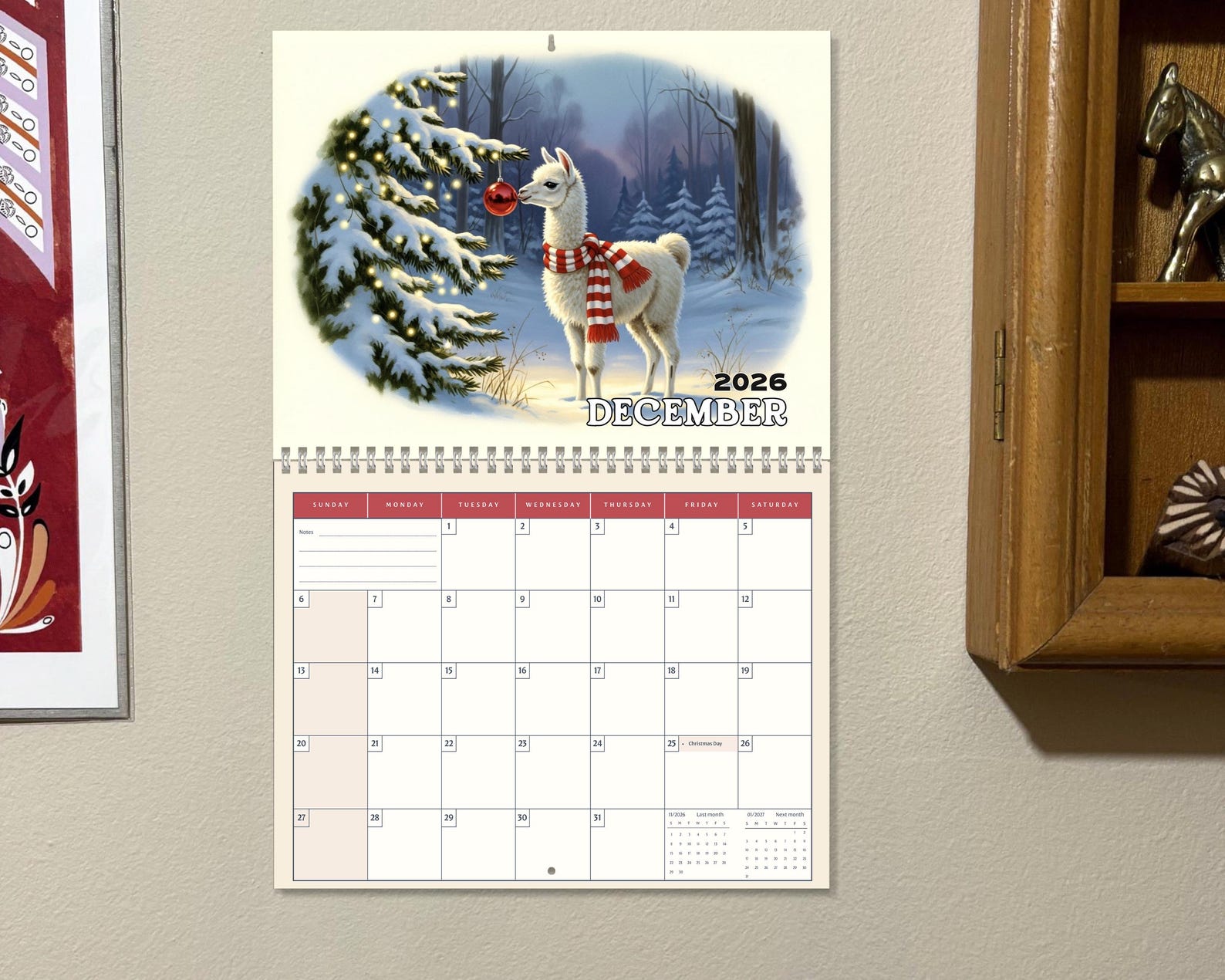 Cute Llama Wall Calendar 2026, Alpaca Planner, Mountain Theme Wall ...