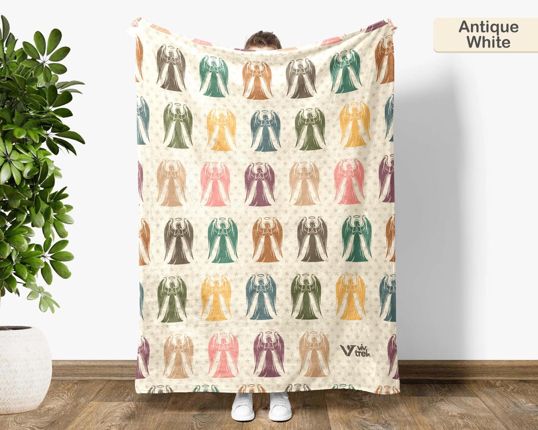 Retro Angel Throw Blanket, Cozy Spiritual Gift, Guardian Protector ...