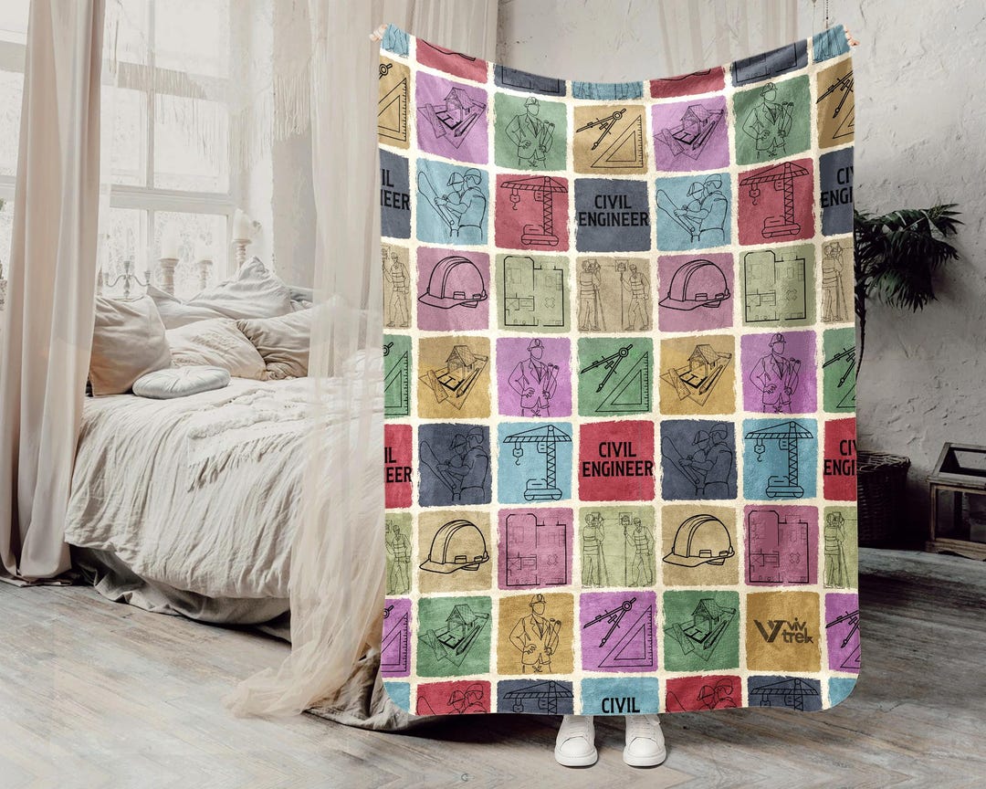 Civil Engineer Blanket, Funny STEM Gift Throw, Construction Blueprint ...