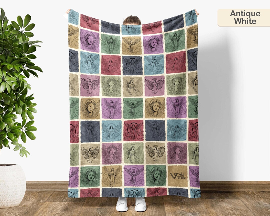 Vintage Angel Throw Blanket, Cozy Spiritual Gift, Guardian Protector ...