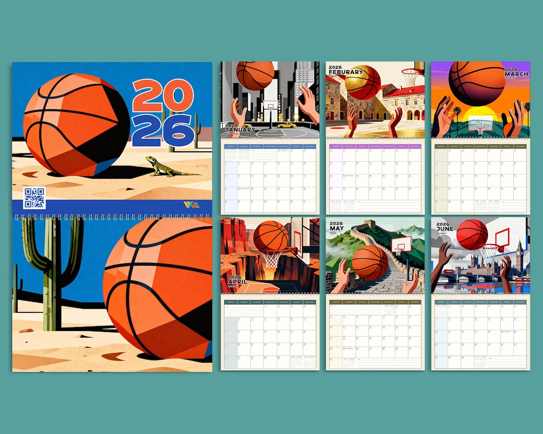 Basketball Wall Calendar 2026, Desert Sports Planner, Unique Gift for ...