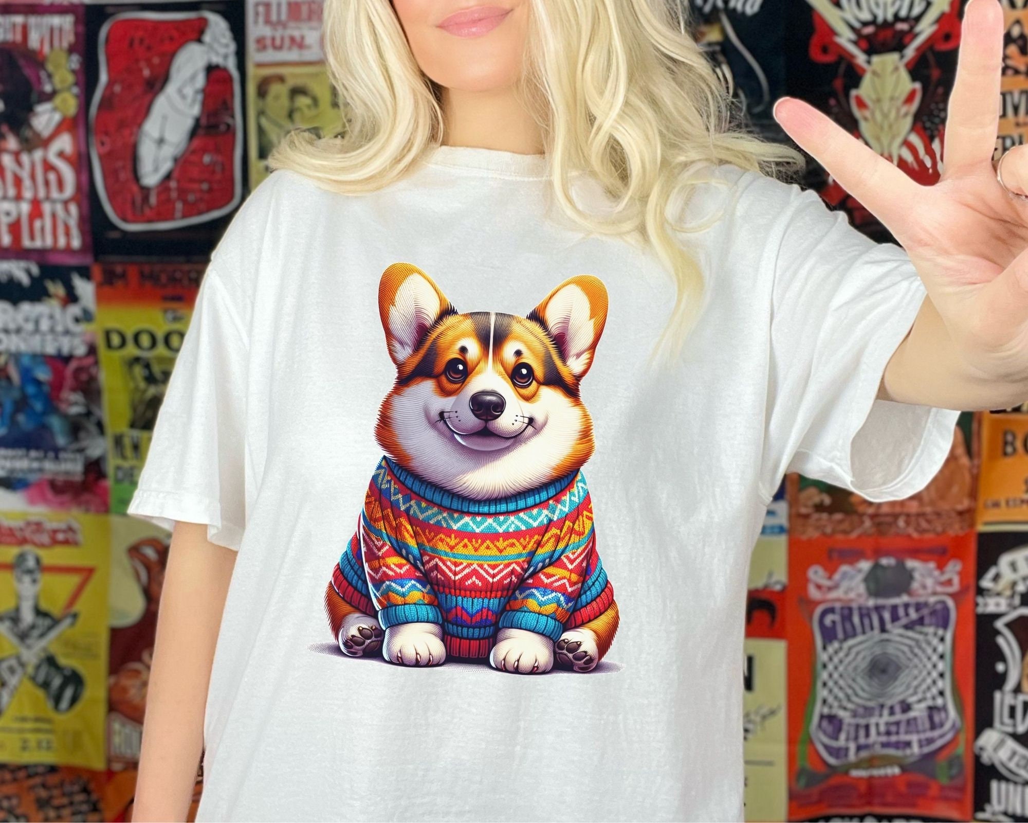 Funny Fat Chubby Corgi Wearing Colorful Sweater T-shirt, Dog Owner ...