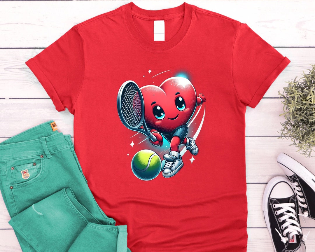 Heart Shaped Tennis Ball Player Racket Fan Valentine's Day T-shirt ...