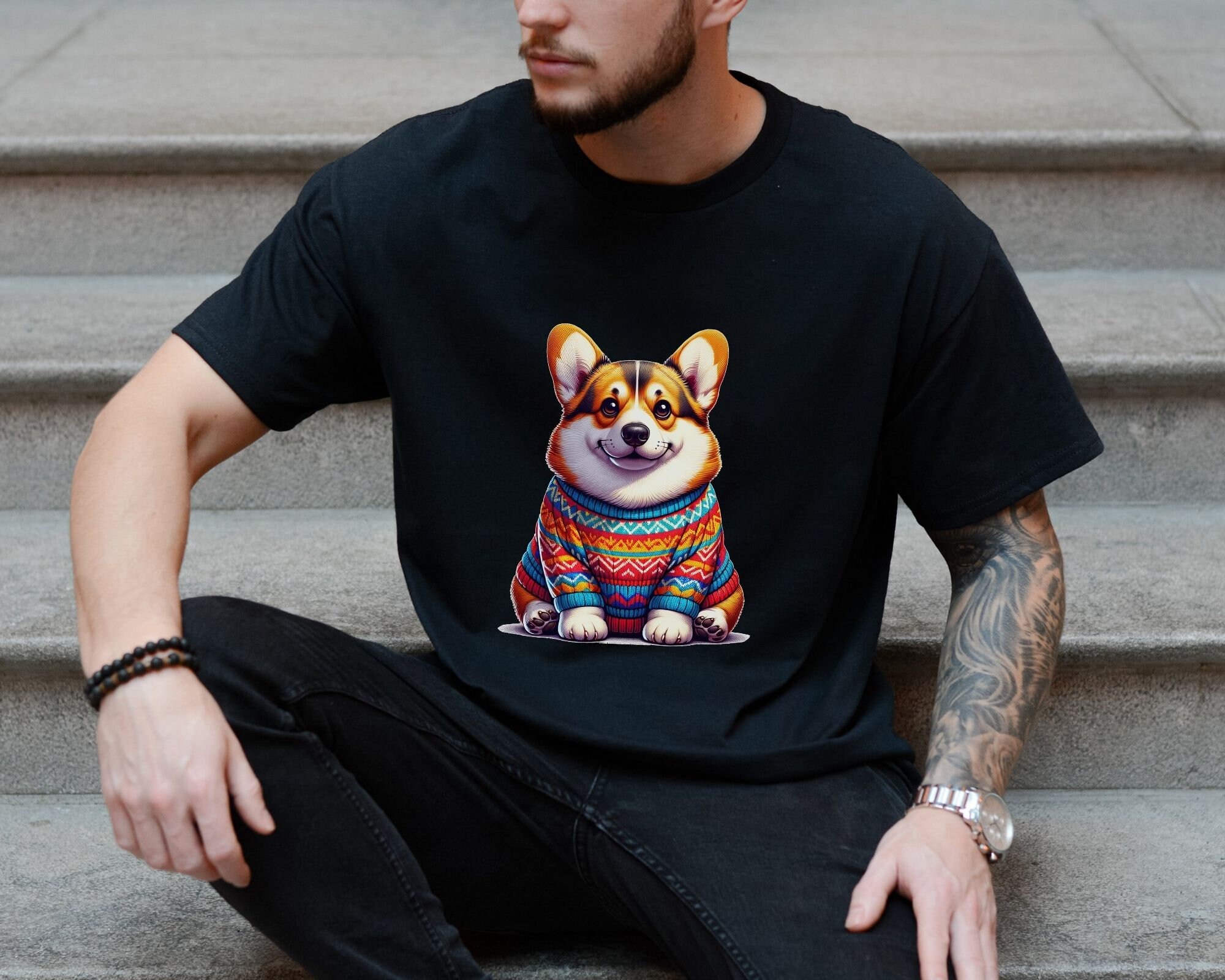 Funny Fat Chubby Corgi Wearing Colorful Sweater T-shirt, Dog Owner ...