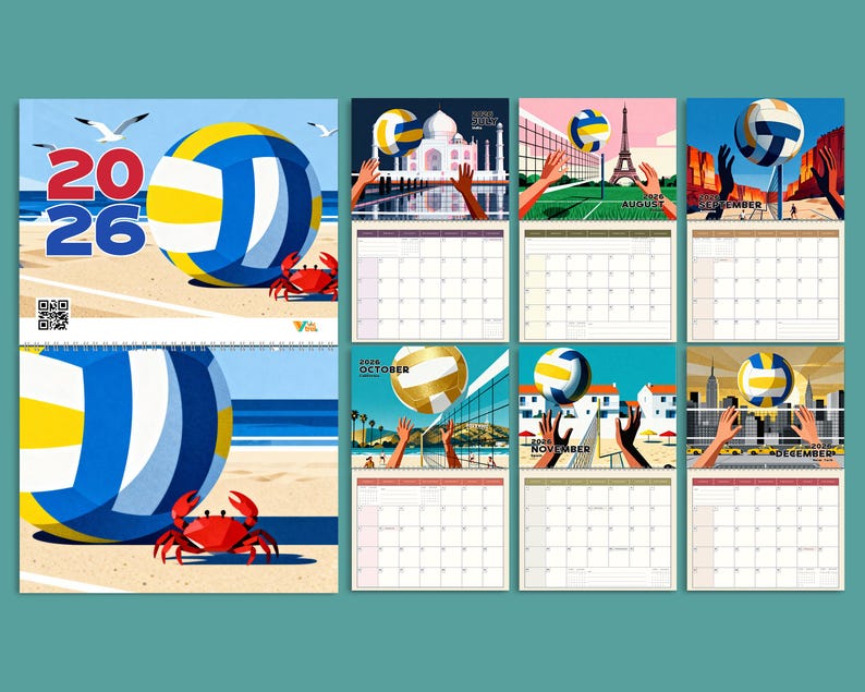 Volleyball Wall Calendar 2026, Beach Sports Planner, Summer Theme Wall ...