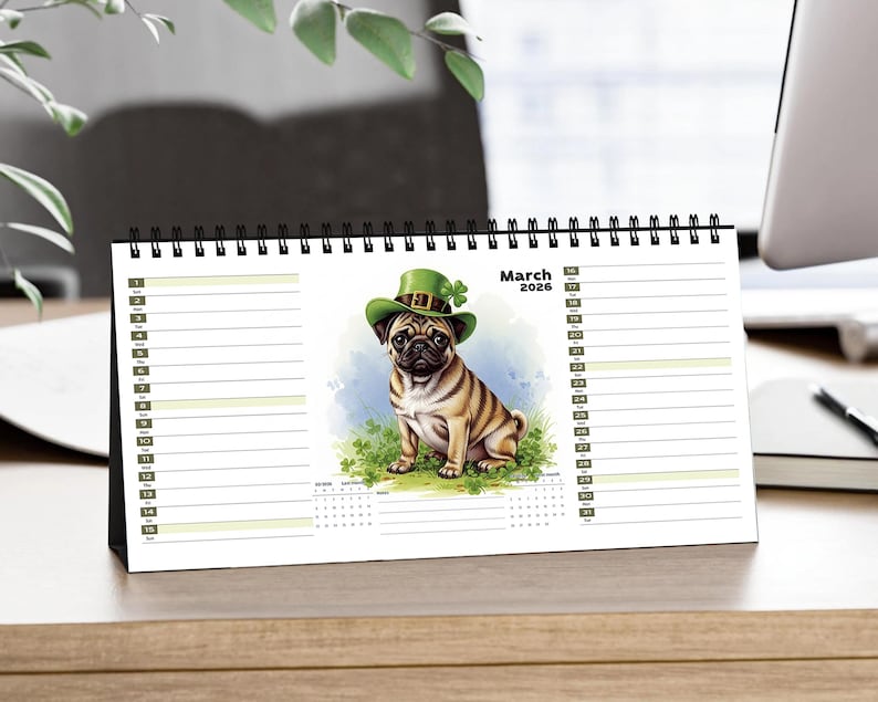 Cute Pug Desk Calendar 2026, Pug Puppy Monthly Planner, Dog Lovers ...