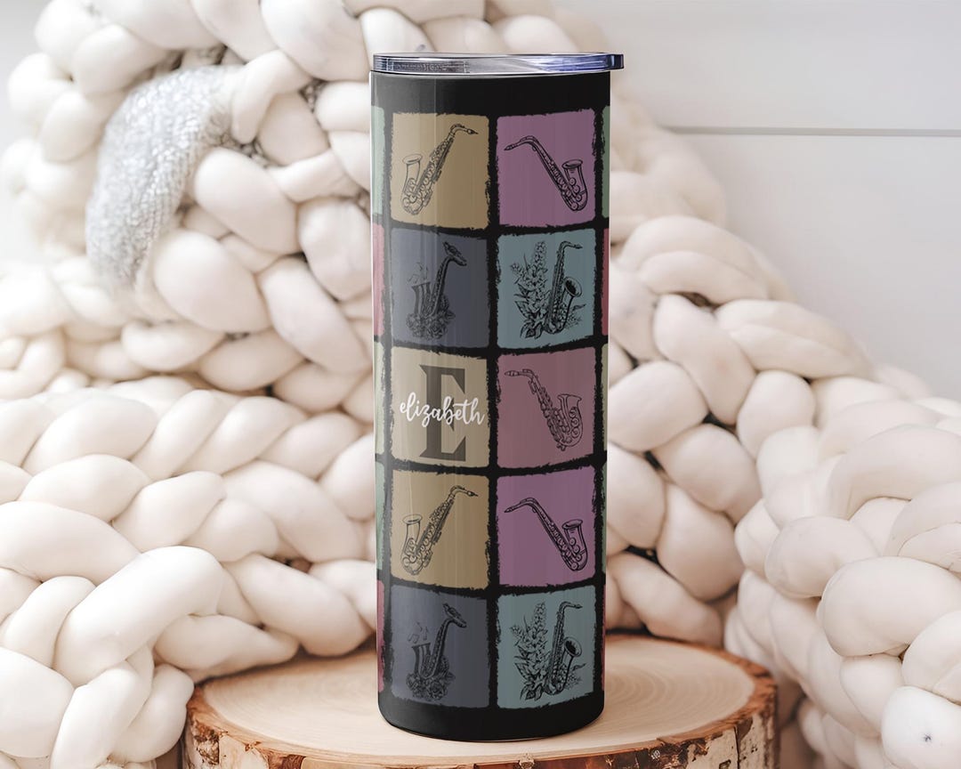 Custom Name Saxophone Skinny Tumbler, Personalized Musician Travel Mug ...