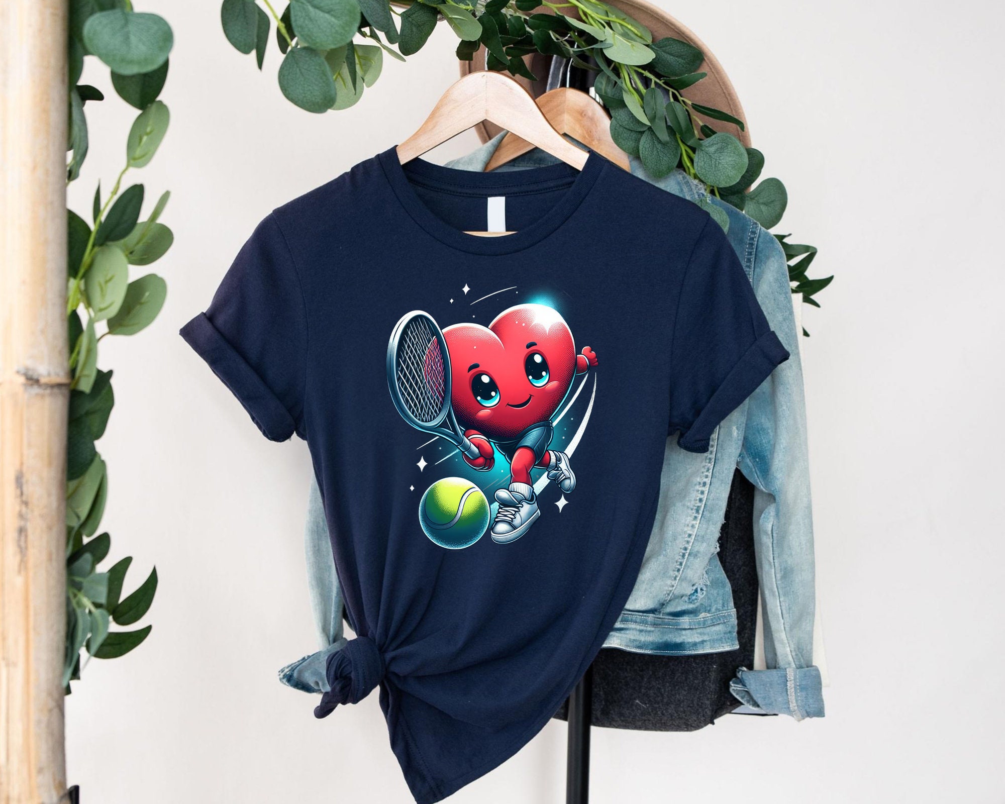 Heart Shaped Tennis Ball Player Racket Fan Valentine's Day T-shirt ...