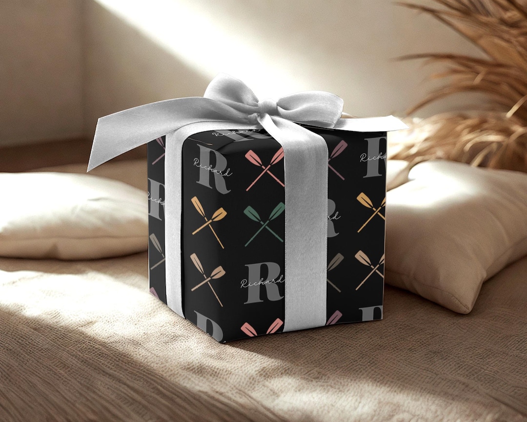Retro Custom Name Rowing Wrapping Paper, Retro Personalized Gift Wrap ...