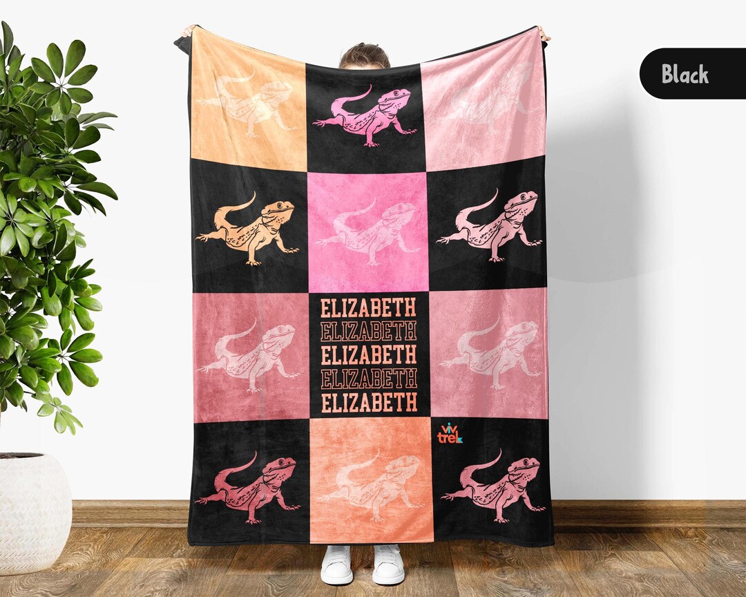 Custom Name Bearded Dragon Blanket, Personalized Pink Reptile Throw ...