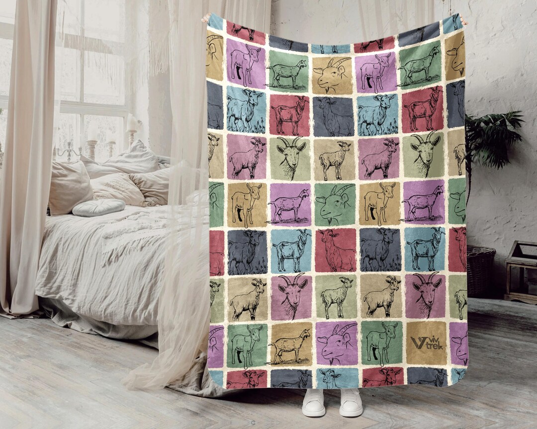 Vintage Goat Lover Blanket, Retro Farm Animal Throw, Cozy Goat Graphic ...