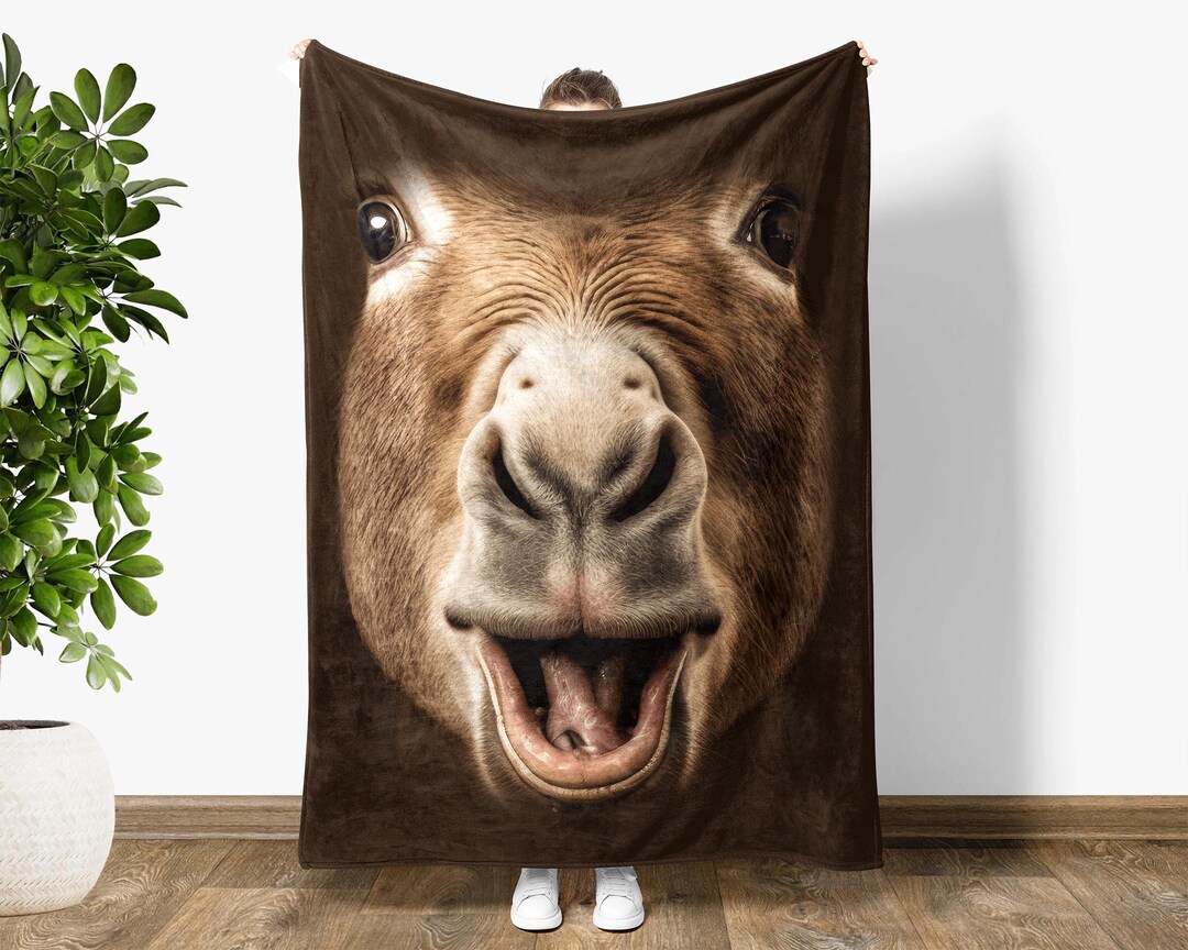 Funny Surprised Donkey Face Blanket, Farm Animal Photo Fleece Throw ...