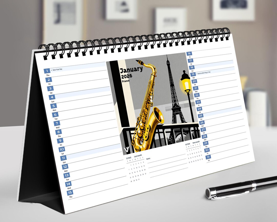 2026 Saxophone Desk Calendar, Jazz Music Planner, Gift for Musician ...