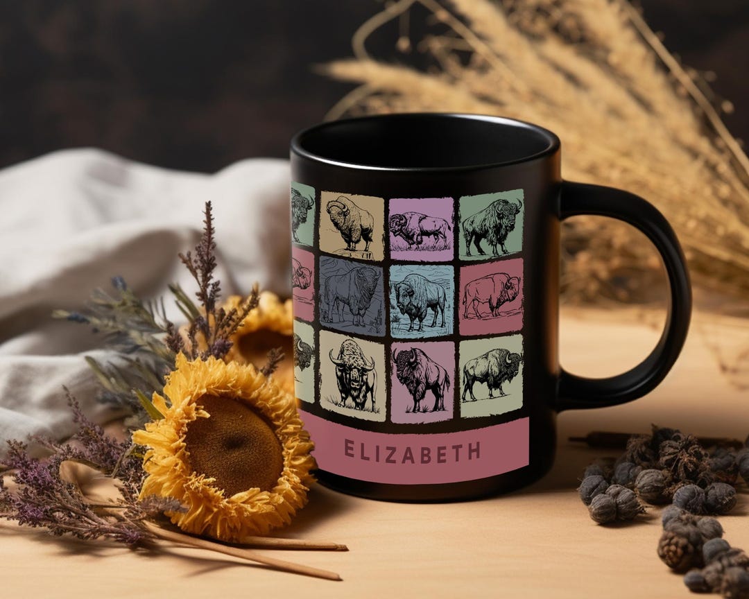 Personalized Bison Mug With Custom Name, Vintage Retro Bison Coffee Cup ...
