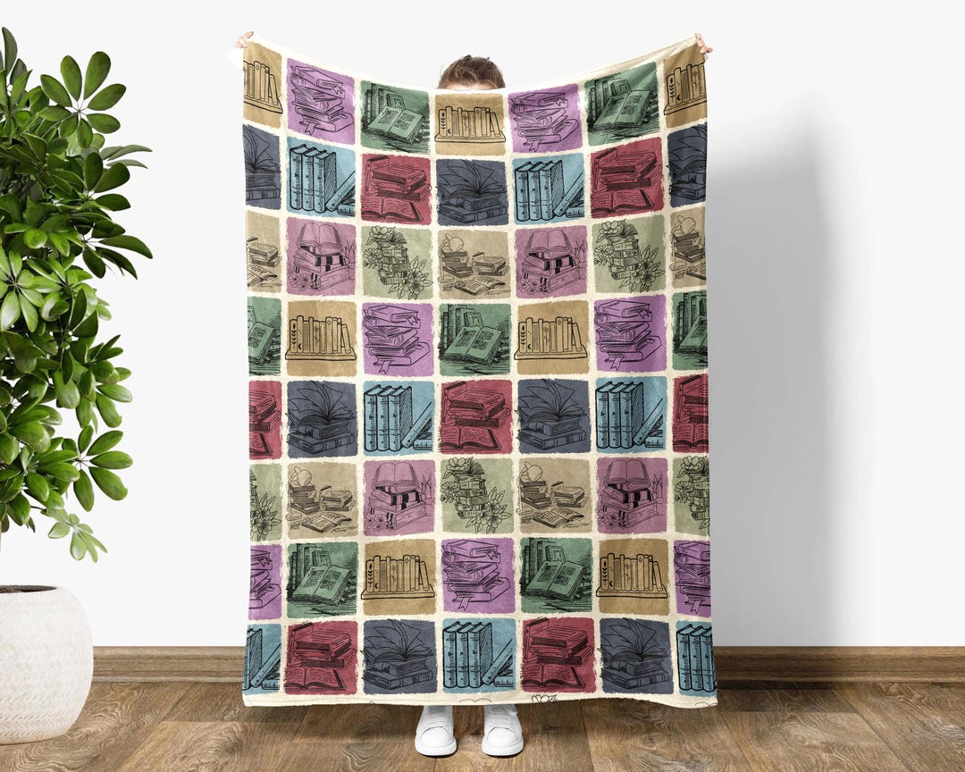 Vintage Book Reading Gift Blanket, Retro Reading Lover Throw, Cozy ...