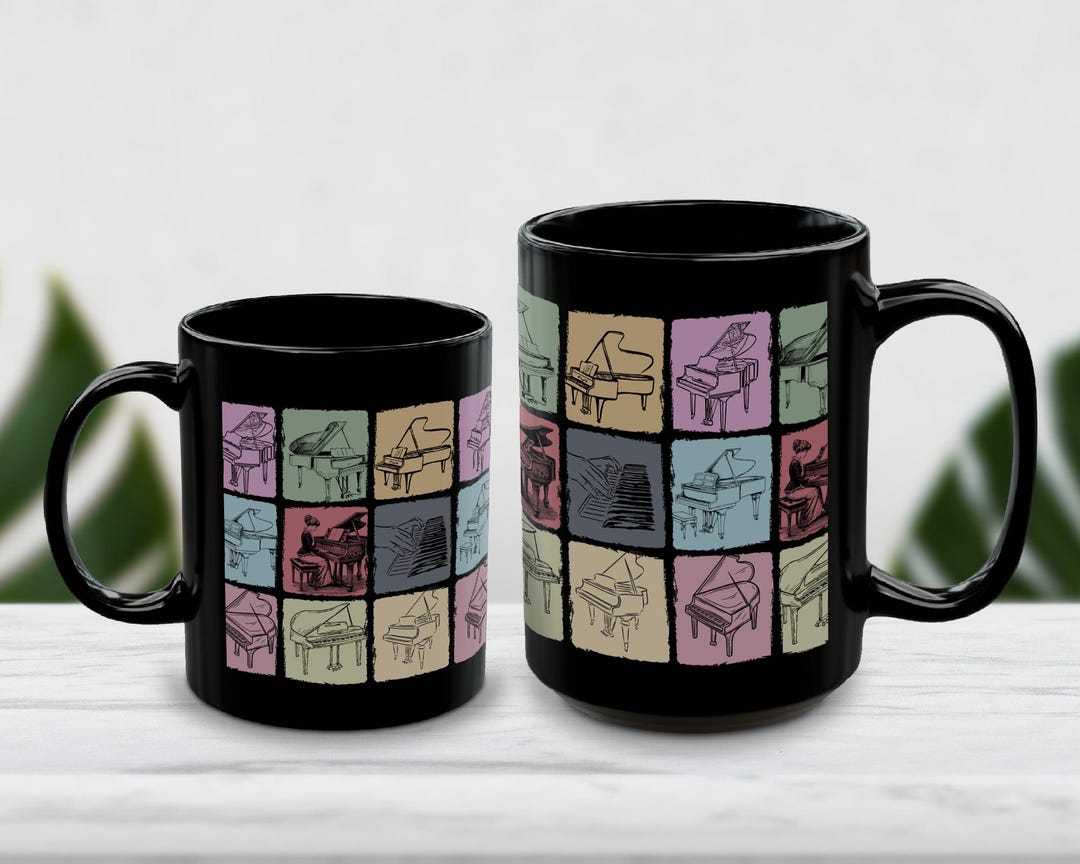 Vintage Grand Piano Mug, Cute Piano Coffee Mug, Distressed Grand Piano ...