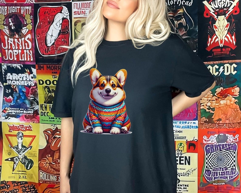 Funny Fat Chubby Corgi Wearing Colorful Sweater T-shirt, Dog Owner ...