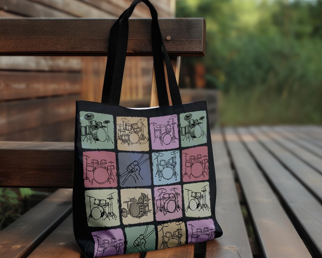 Vintage Drummer Tote Bag, Drum Set Design Tote, Music Lover Gift ...