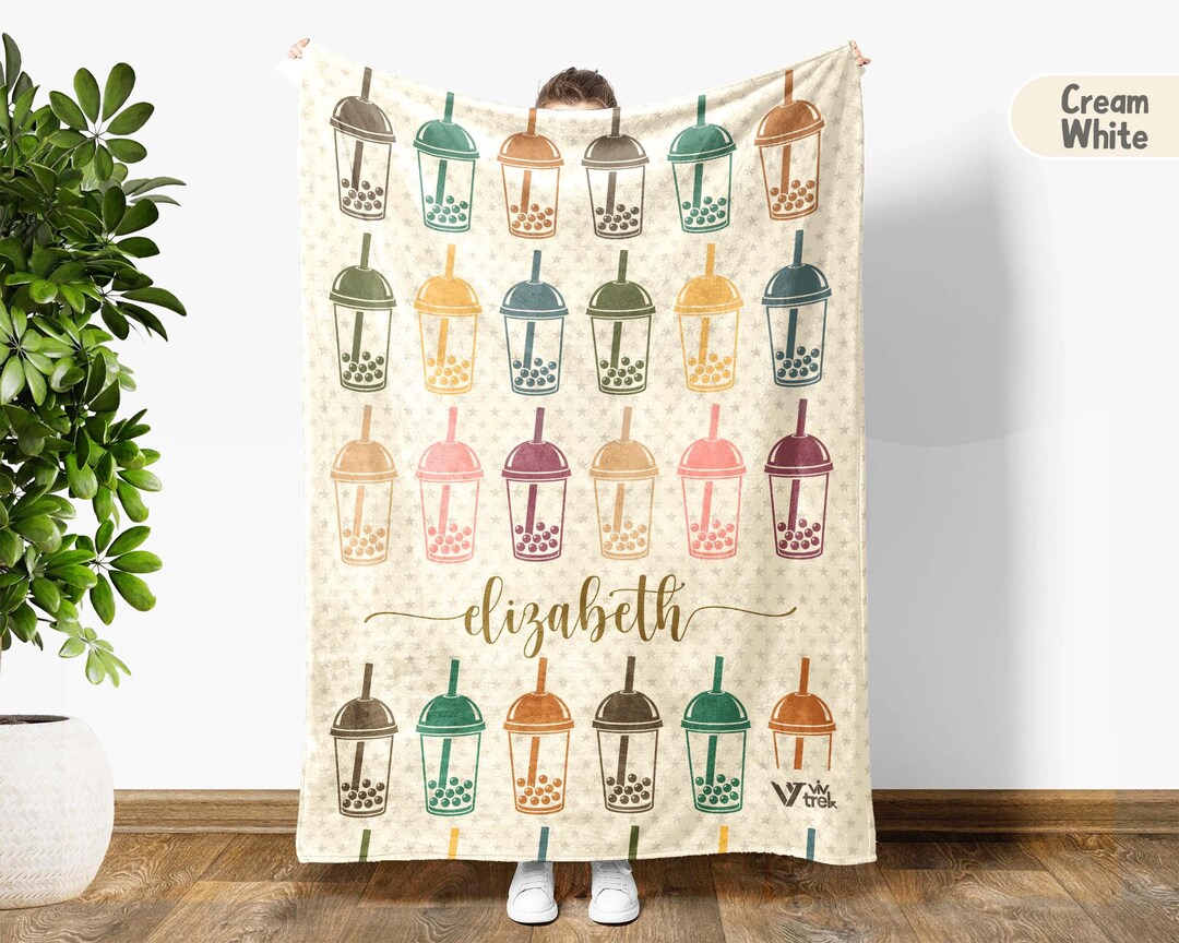 Personalized Boba Tea Blanket, Custom Name Bubble Milk Tea Throw ...