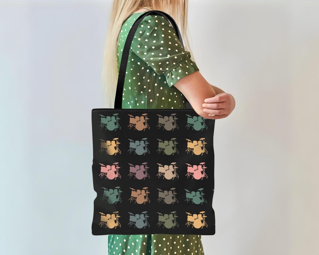 Retro Drummer Tote Bag, Drum Set Design Tote, Music Lover Gift ...