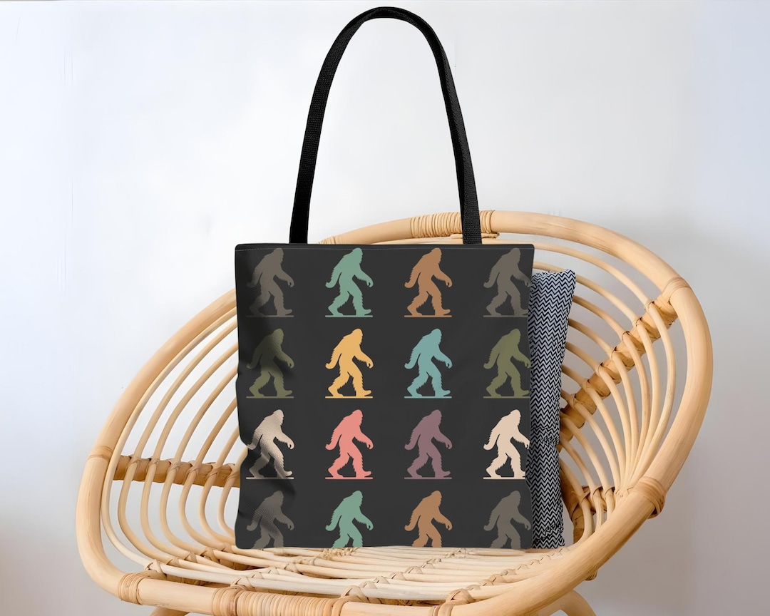Retro Bigfoot Tote Bag, Funny Vintage Sasquatch Over Shoulder Bag ...