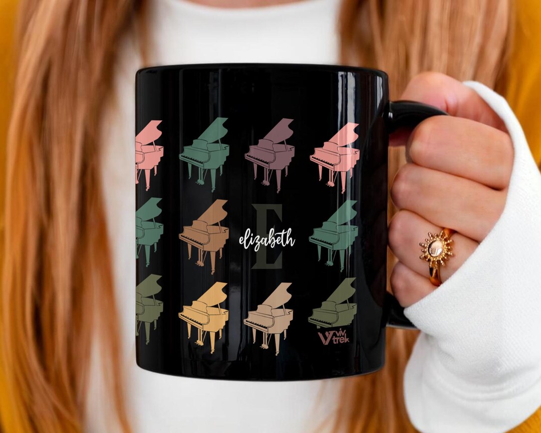 Personalized Grand Piano Mug With Custom Name, Vintage Retro Piano ...