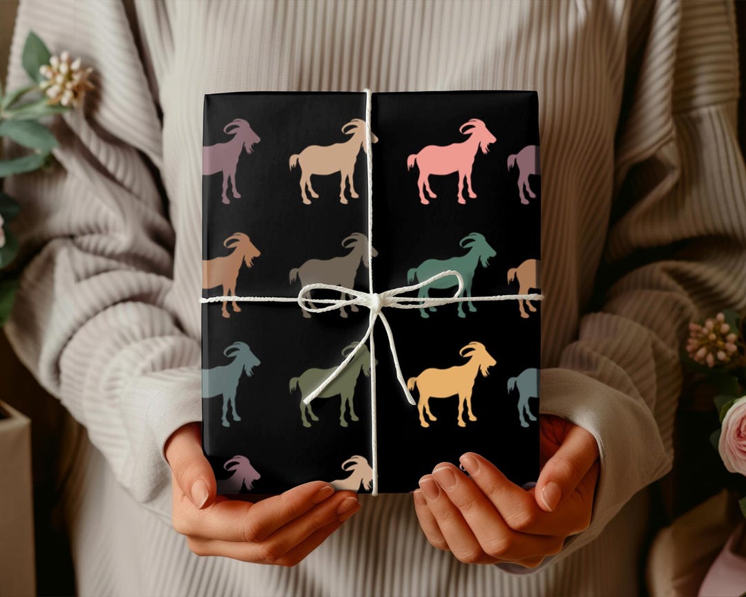 Retro Goat Wrapping Paper, Colorful Farm Animal Gift Wrap, Funny Goat ...