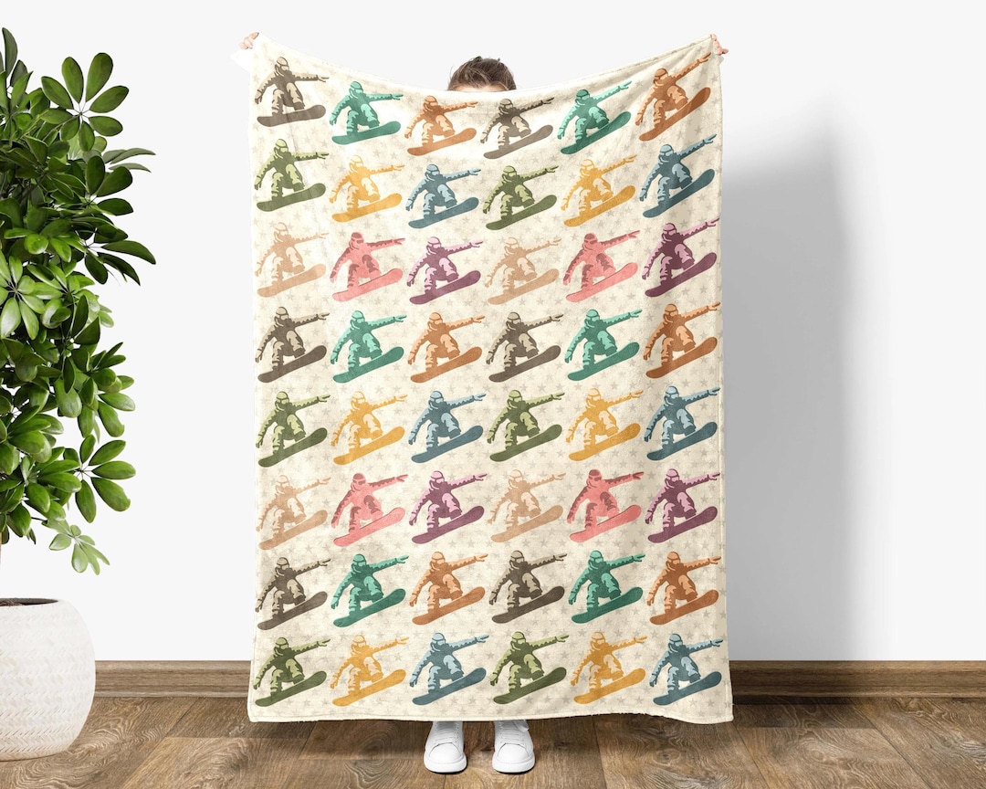 Retro Snowboarding Gift Blanket, Vintage Snowboard Lover Throw, Cozy ...