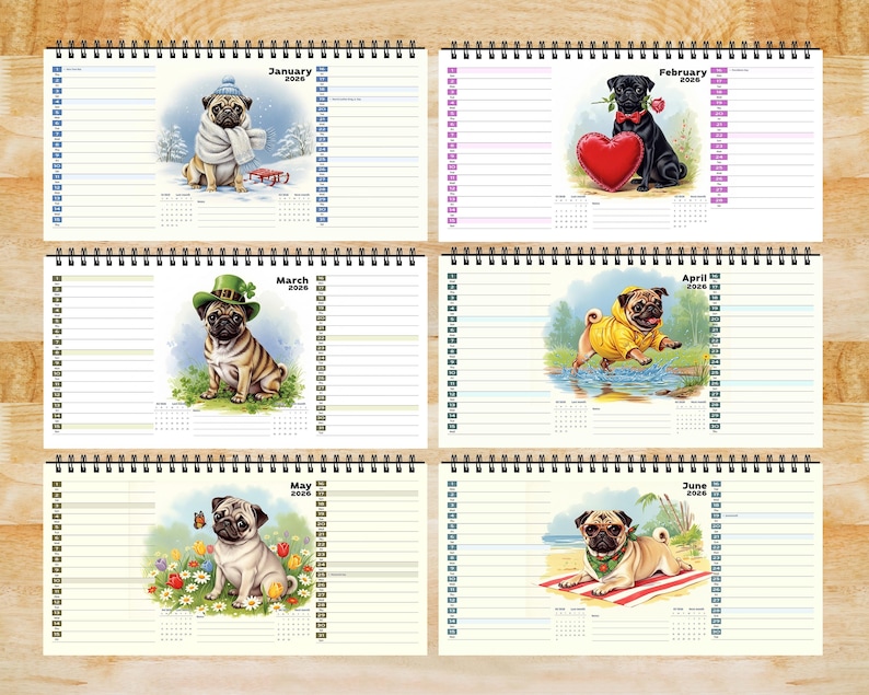 Cute Pug Desk Calendar 2026, Pug Puppy Monthly Planner, Dog Lovers Office Organizer, Funny Gift ...