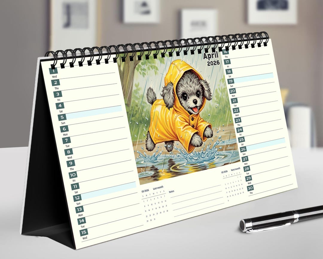 2026 Poodle Desk Calendar, Vintage Puppy Monthly Planner, Retro Dog ...