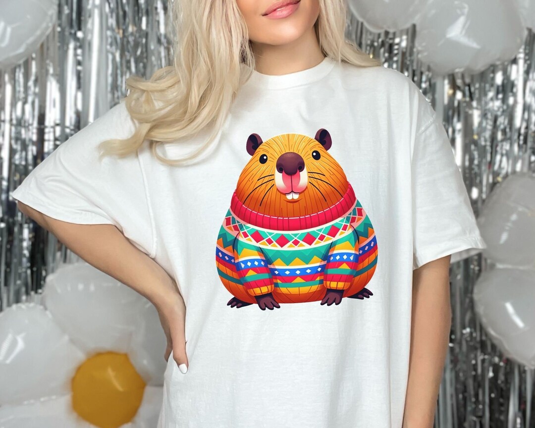 Funny Fat Chubby Capybara Wearing Colorful Sweater Shirt, Capybara ...