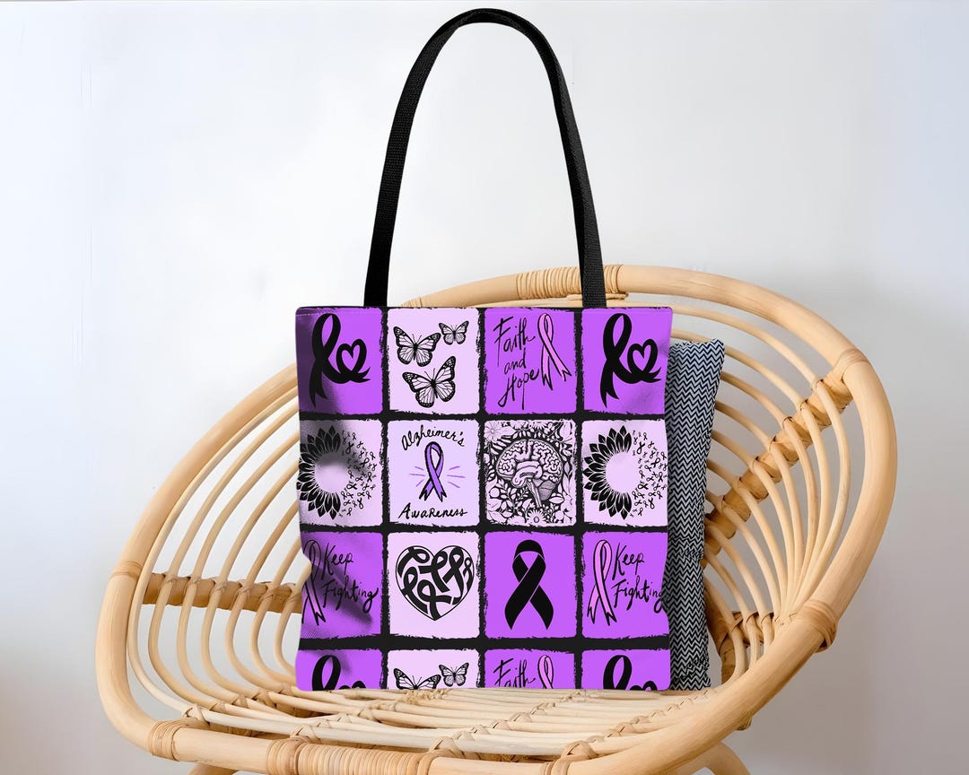 Alzheimer Awareness Tote Bag, Retro Purple Ribbon Support Gift ...