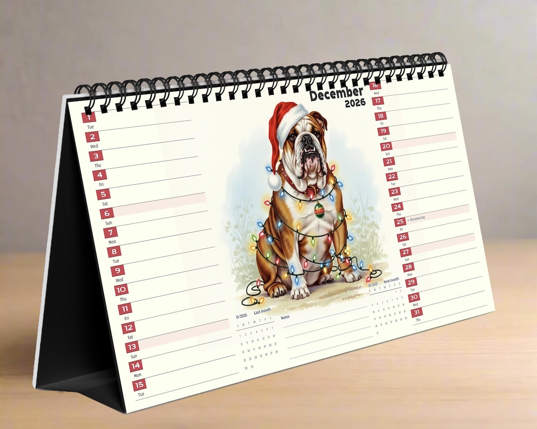 2026 English Bulldog Desk Calendar, Cute Puppy Office Calendar, Table ...