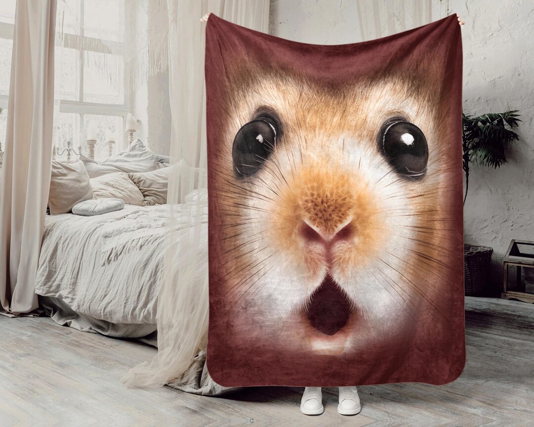 Cute Funny Surprised Hamster Face Blanket, Shocked Rodent Photo Fleece ...