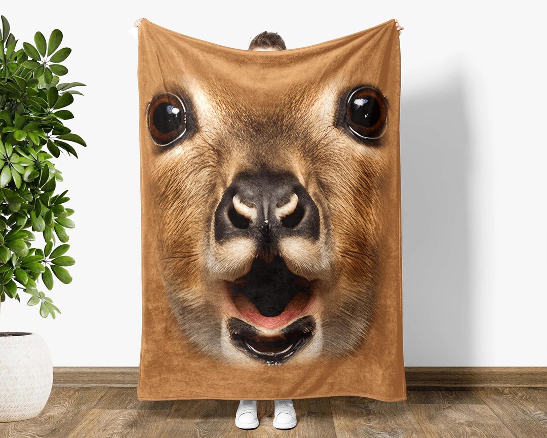 Cute Funny Surprised Fawn Face Blanket, Shocked Deer Photo Fleece Throw ...