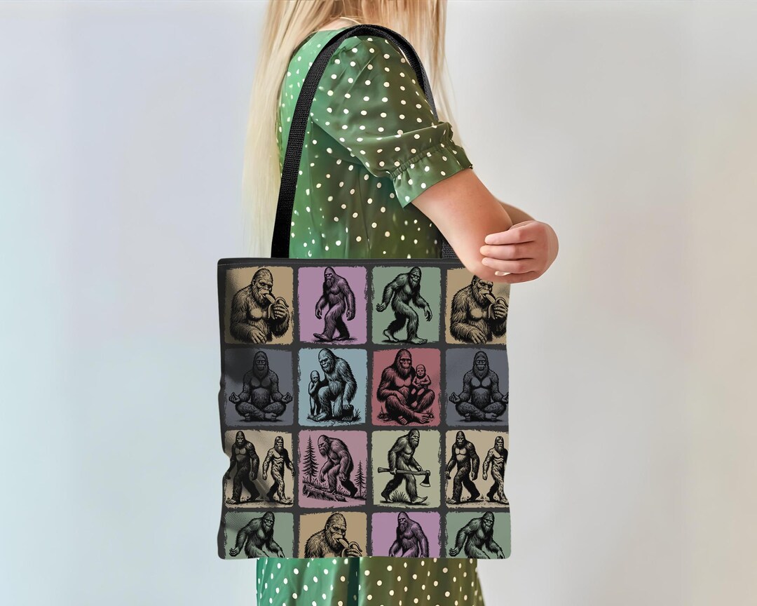 Retro Bigfoot Tote Bag, Vintage Sasquatch Over Shoulder Bag, Distressed ...