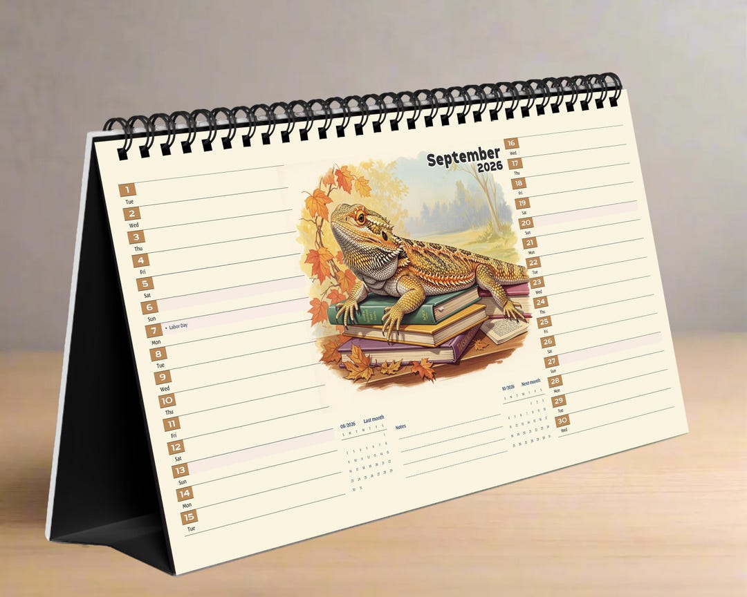 2026 Desk Calendar Bearded Dragon, Cute Animal Calendar, Funny Desk ...