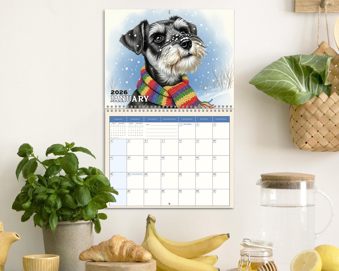 2026 Miniature Schnauzer Wall Calendar, Cute Puppy Hanging Calendar ...