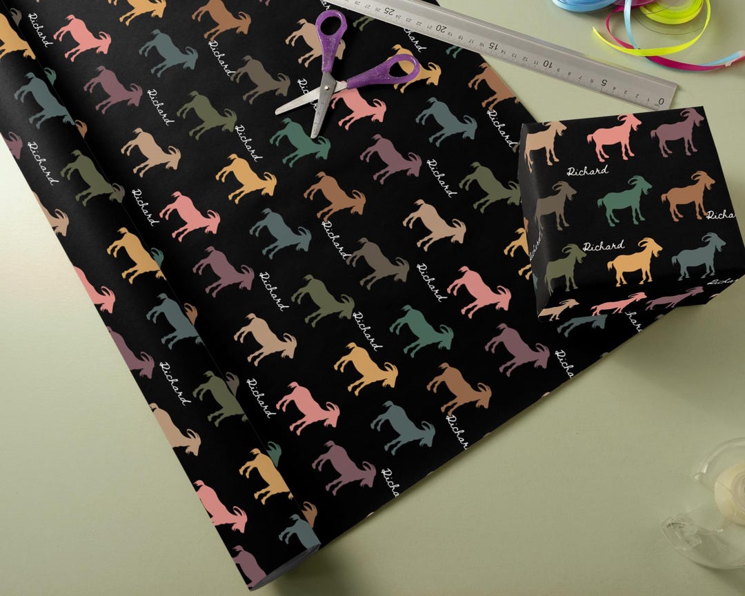 Retro Custom Name Goat Wrapping Paper, Colorful Personalized Gift Wrap ...