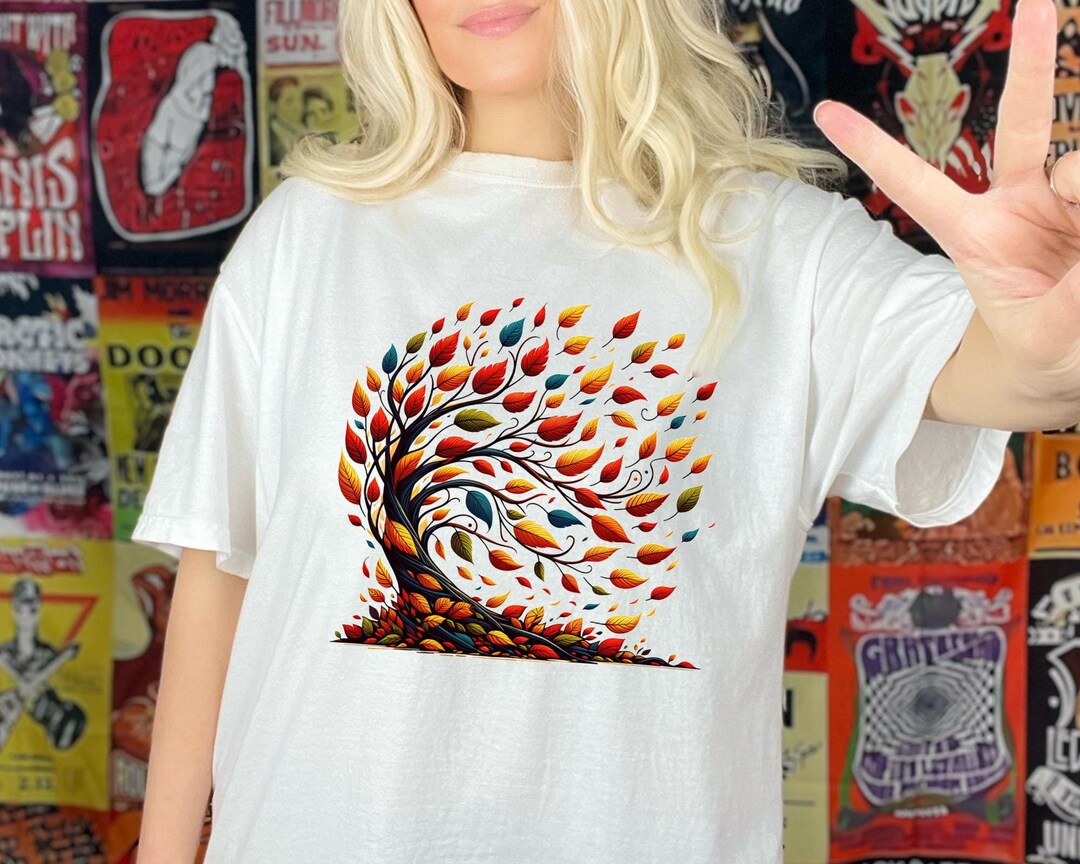 Fall Leaves Wind Blowing Shirt, Fall T Shirt, Botanical Shirt, Thankful ...