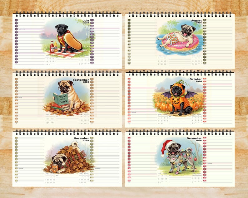 Cute Pug Desk Calendar 2026, Pug Puppy Monthly Planner, Dog Lovers ...