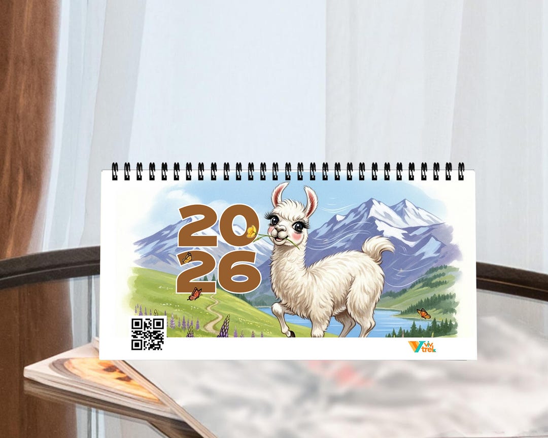 Cute Llama Desk Calendar 2026, Alpaca Planner, Mountain Theme Office ...
