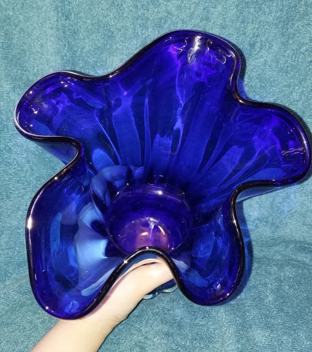 Vintage Cobalt Blue Art Glass Ruffled Vase - Etsy