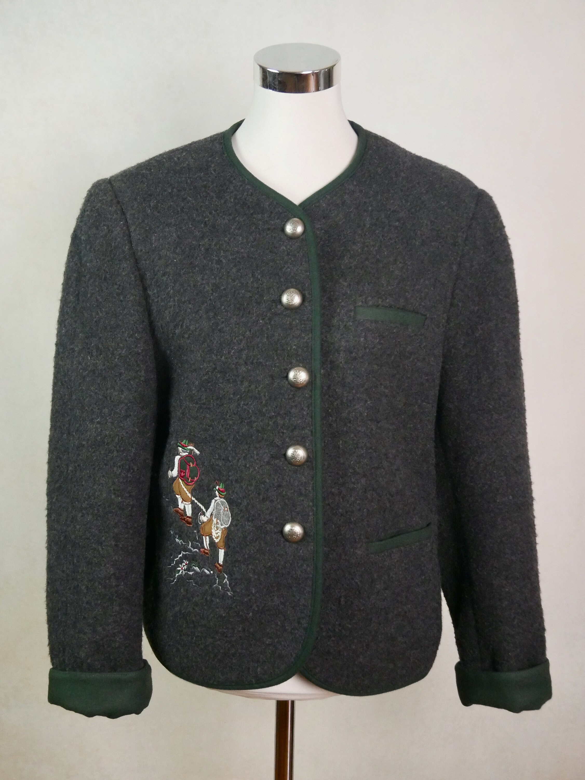 Charcoal Gray Jacket, Trachten Style Vintage Wool & Alpaca Jacket With ...
