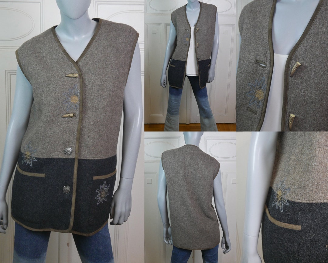 Long Wool Vest, Light Brown and Charcoal Gray Traditional Bavarian ...