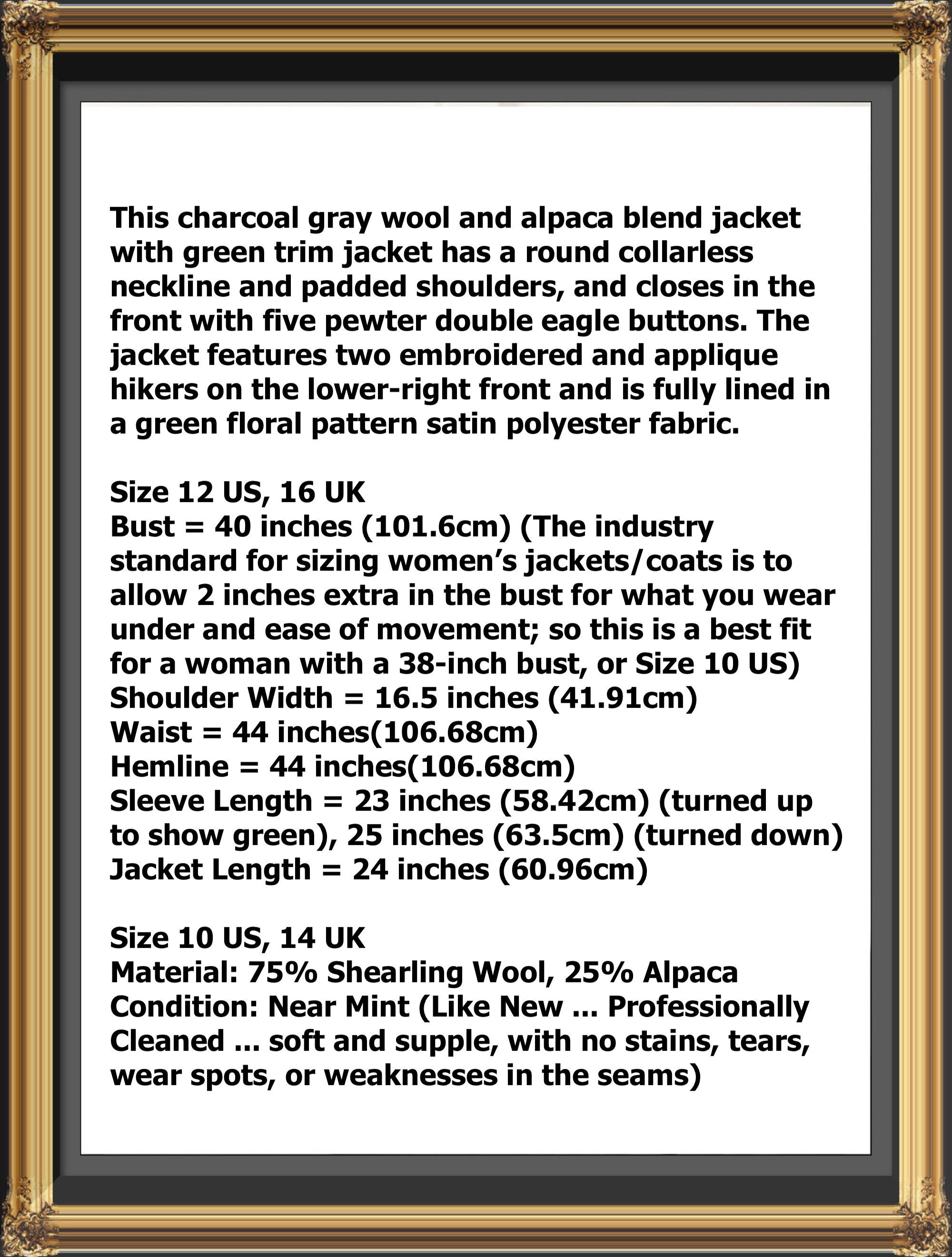 Charcoal Gray Jacket, Trachten Style Vintage Wool & Alpaca Jacket With ...