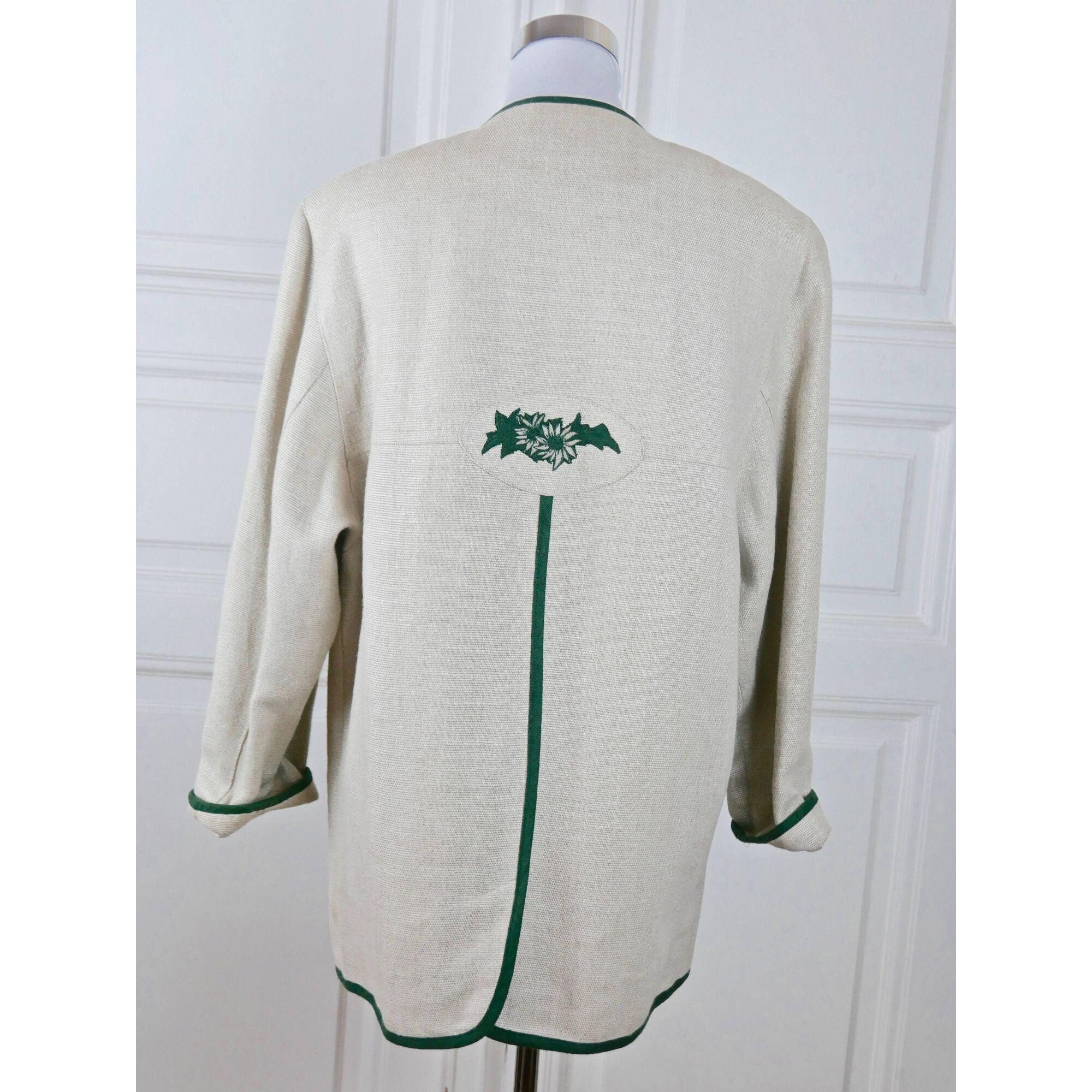 Cream Linen Jacket With Green Trim, Austrian Vintage Embroidered Jacket ...