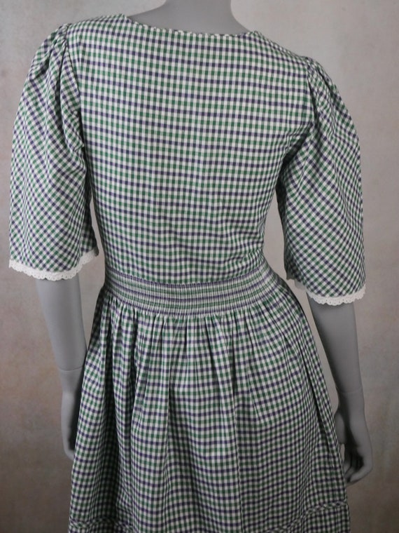 Cottagecore Dress, Green Purple and White Check Cotto… - Gem
