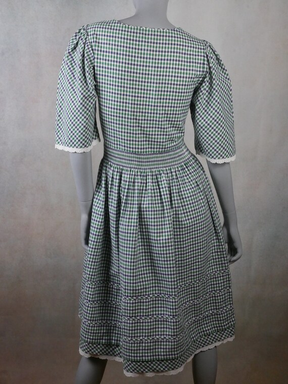 Cottagecore Dress, Green Purple and White Check Cotto… - Gem