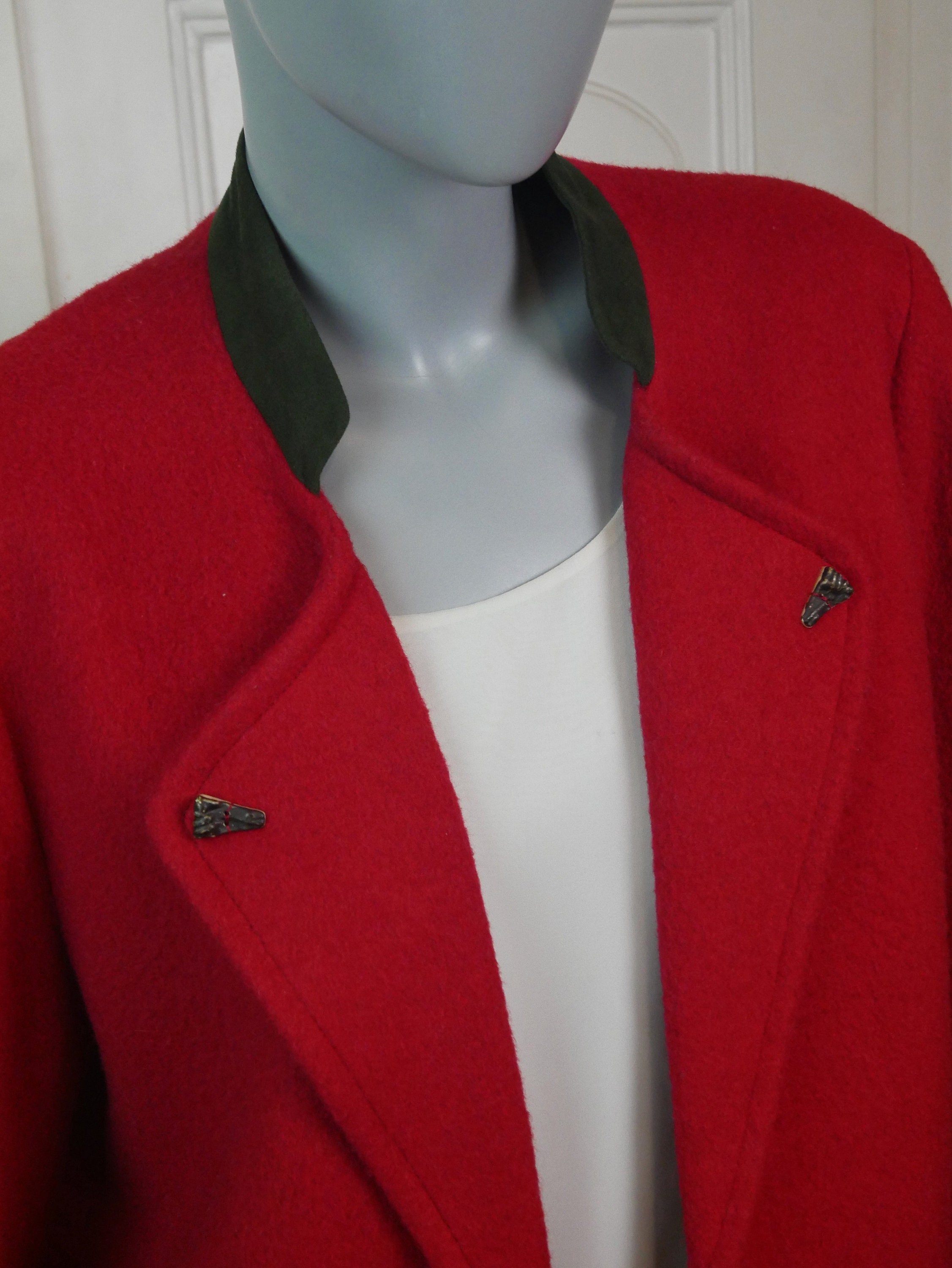 Austrian Jacket, Red Wool 90s Vintage Traditional Trachten Folk Coat ...